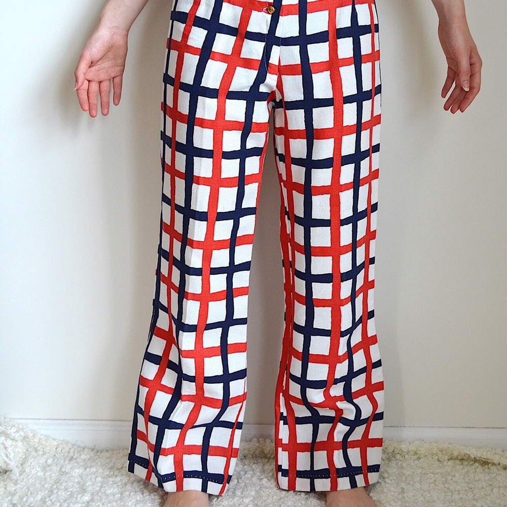 Vintage 1970s Blue, Red, And White Pattern Pants - Gem